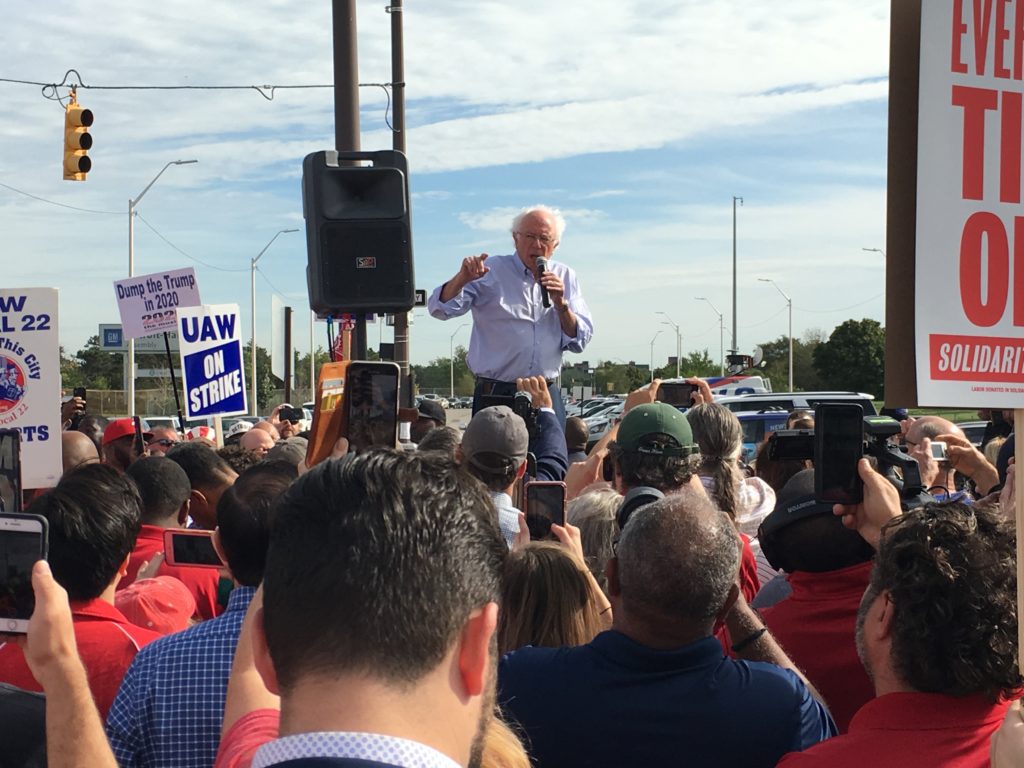 Bernie Sanders pickets with UAW at Detroit-Hamtramck Assembly Plant