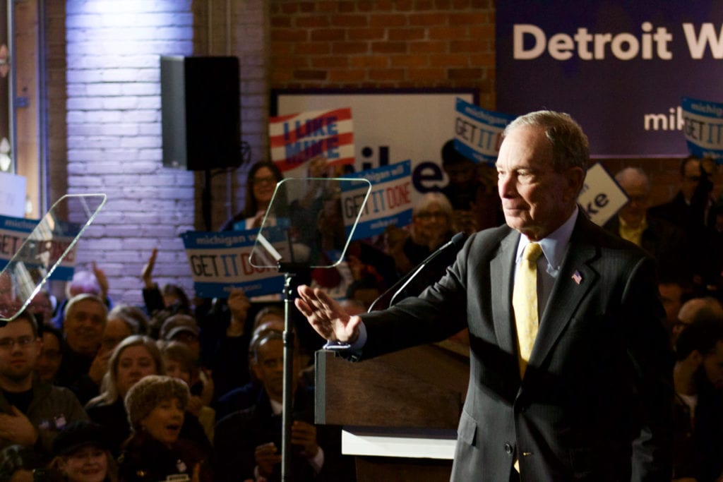 Warren Evans praises “self-made” mogul Bloomberg at Detroit rally