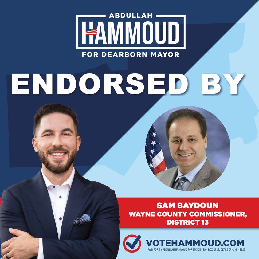 Wayne County Commissioner Sam Baydoun endorses Abdullah Hammoud for mayor