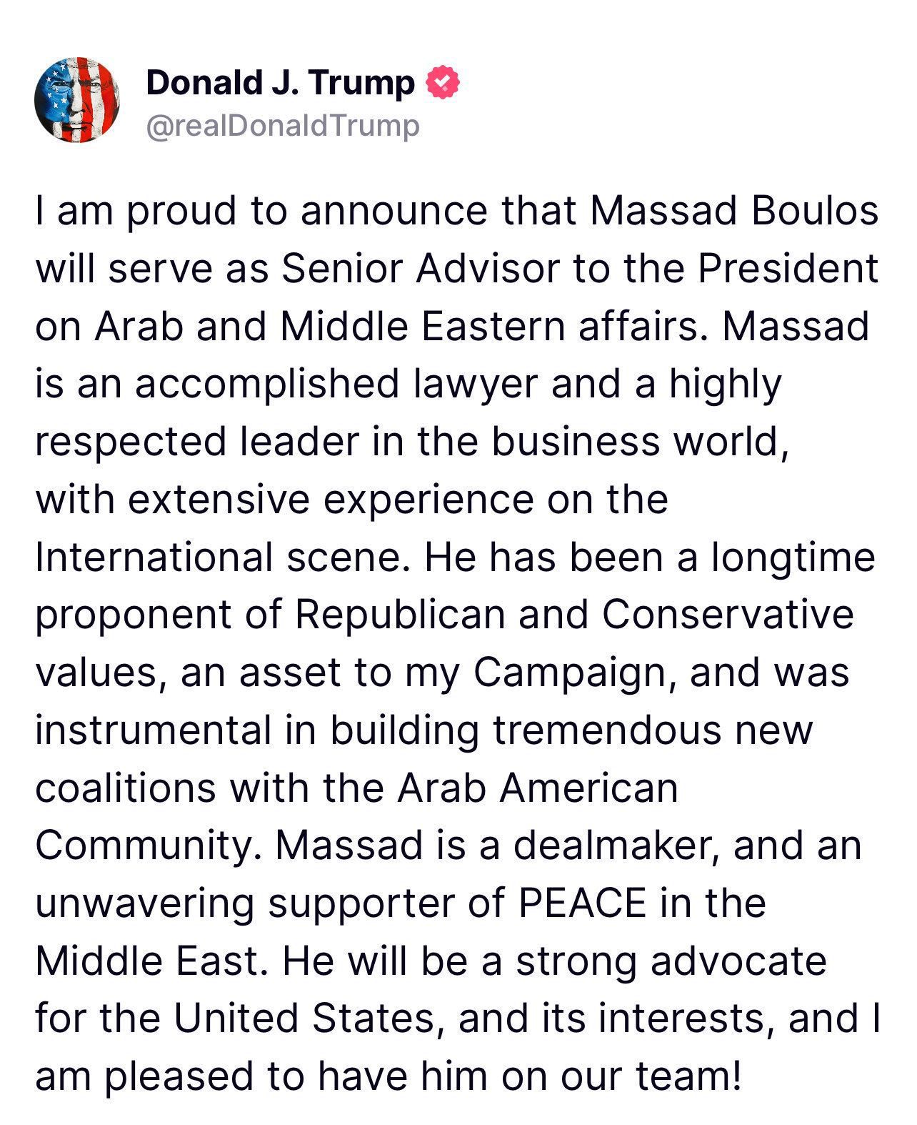 Who is Massad Boulos, Trump's advisor for Arab and Middle Eastern affairs?